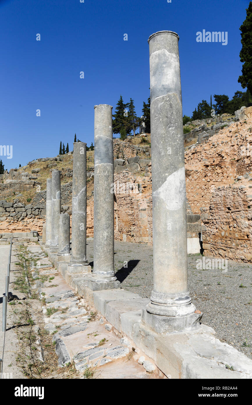 The ruins in Delphi, an archaeological site in Greece at the Mount ...