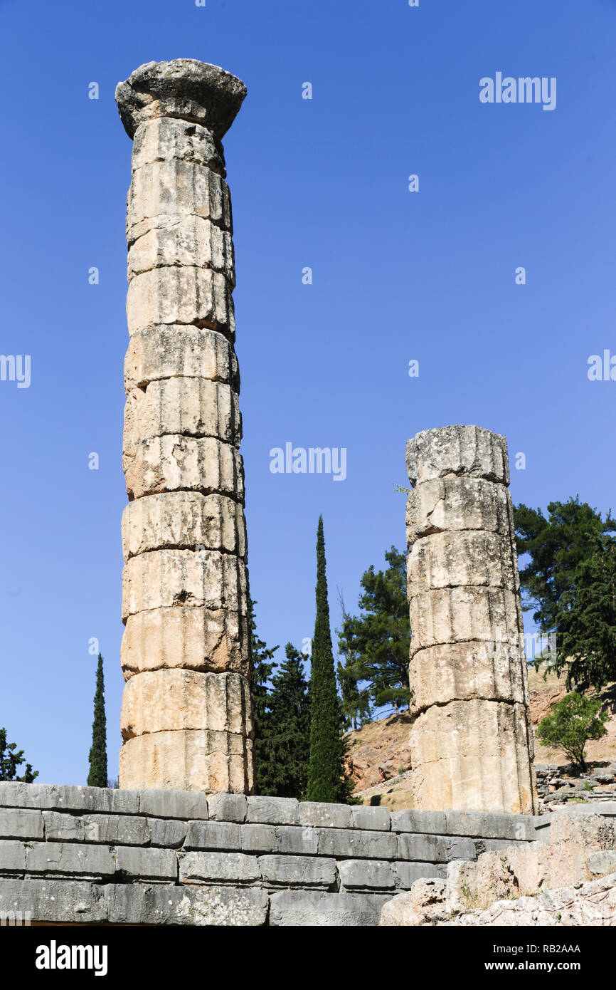 The ruins in Delphi, an archaeological site in Greece at the Mount ...