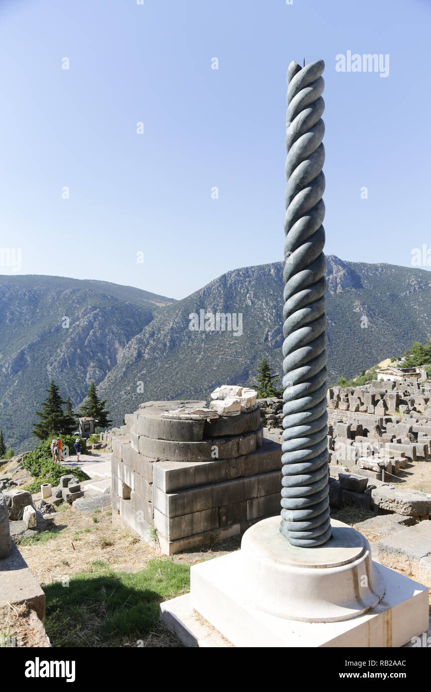 The ruins in Delphi, an archaeological site in Greece at the Mount ...