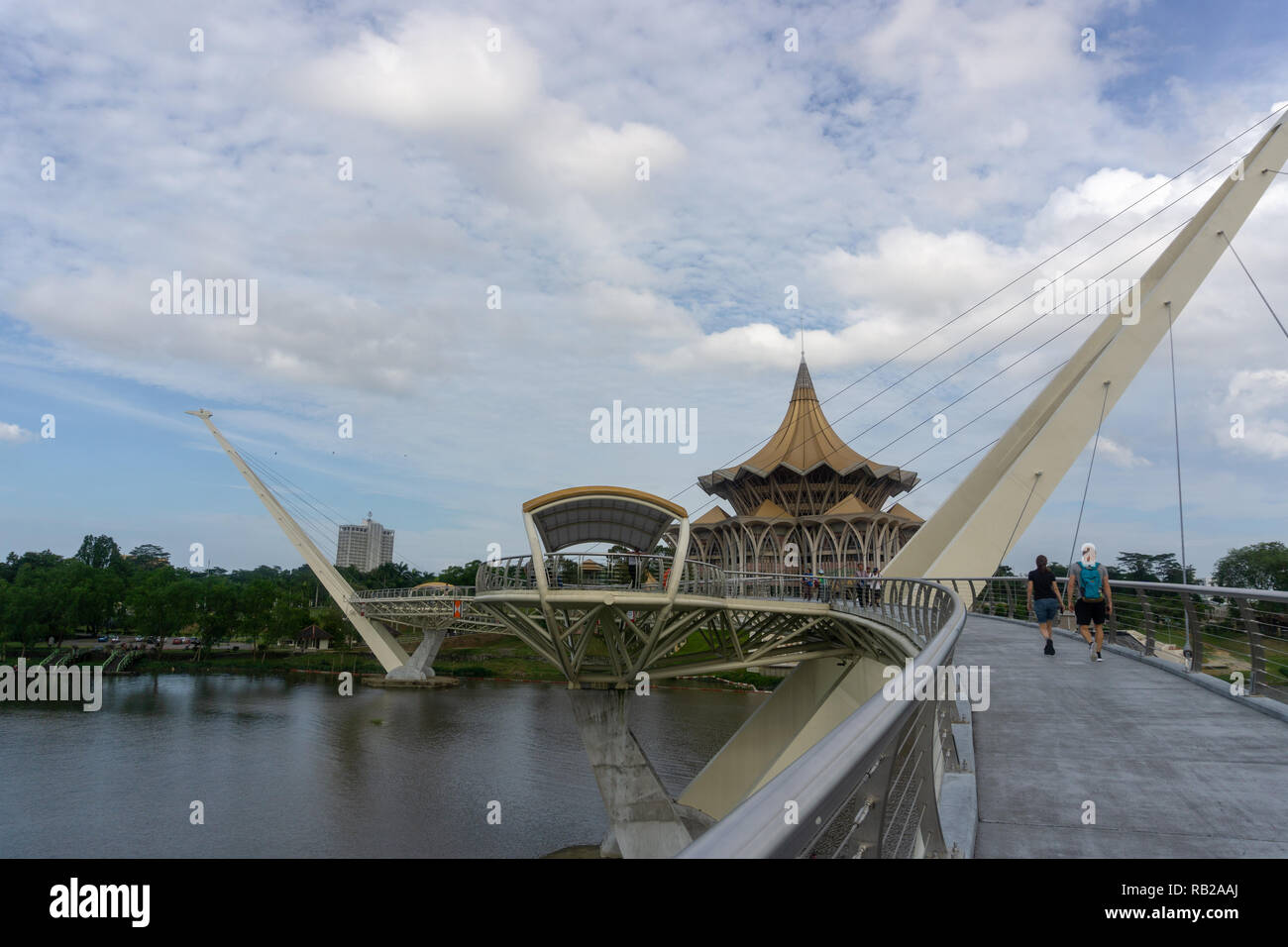 The Darul Hana bridge located in Kuching River Waterfront Stock Photo ...