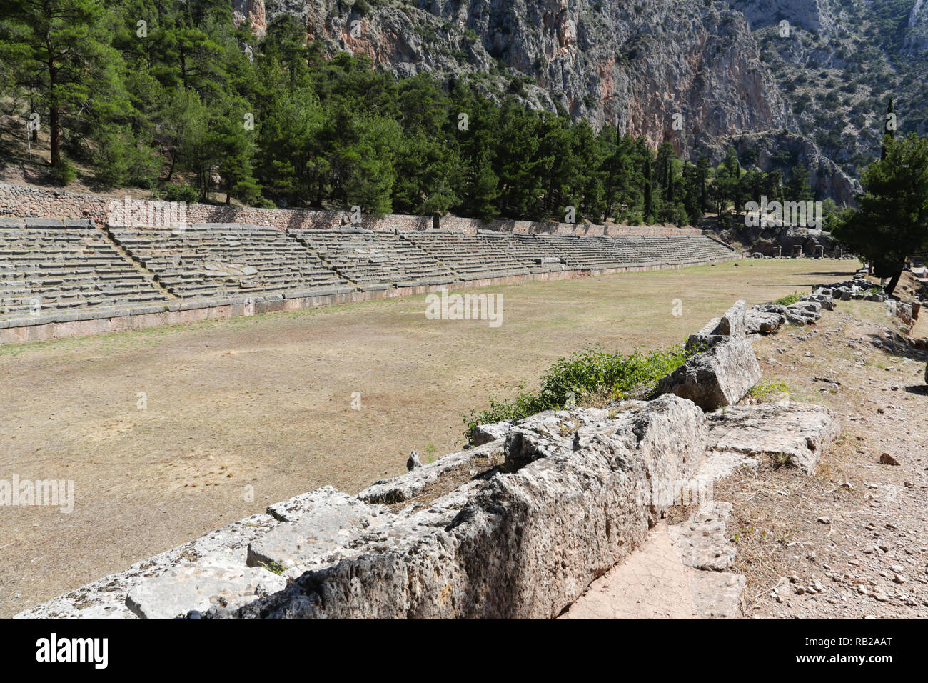 The ruins in Delphi, an archaeological site in Greece at the Mount ...