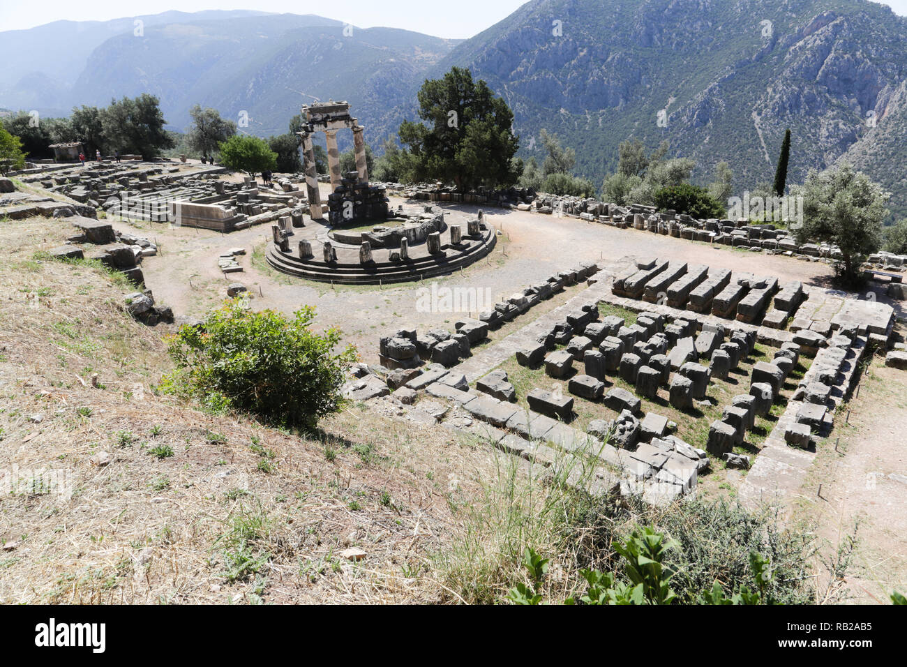 The ruins in Delphi, an archaeological site in Greece at the Mount ...