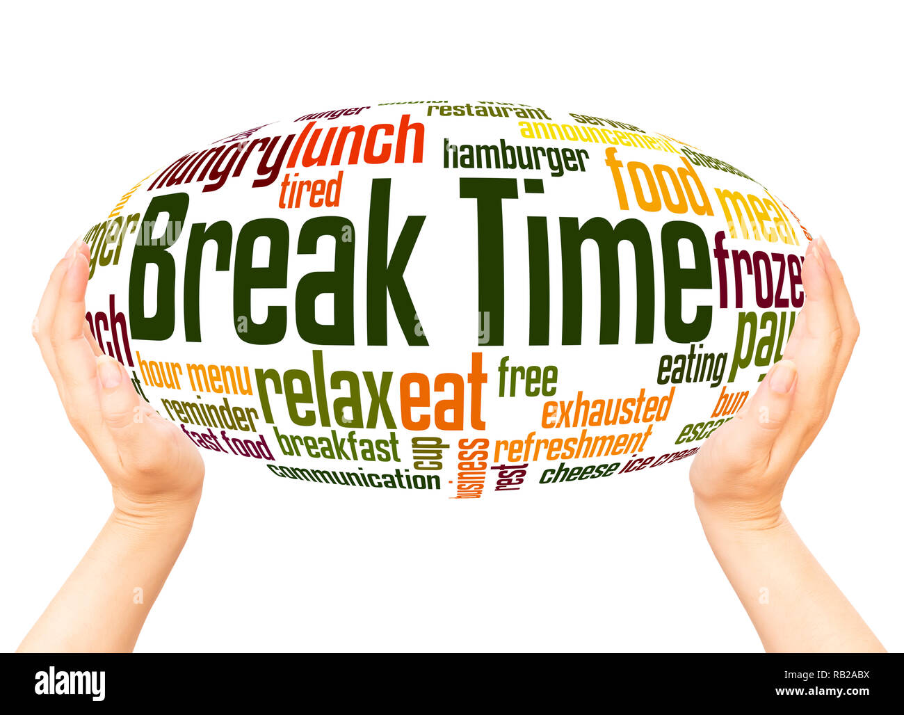 Break Time word cloud hand sphere concept on white background Stock ...