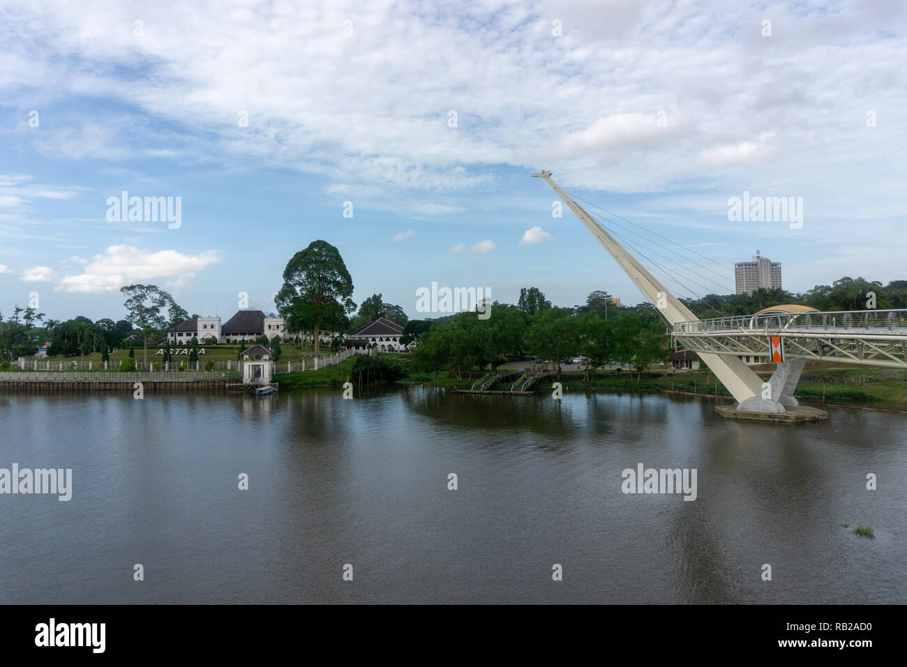 The Darul Hana bridge located in Kuching River Waterfront Stock Photo ...