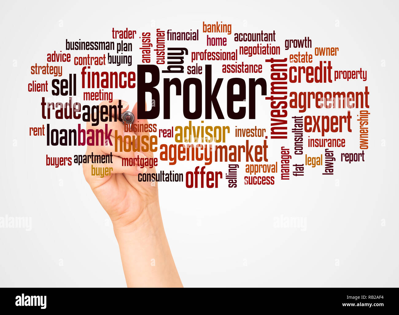 Broker word cloud and hand with marker concept on white background ...