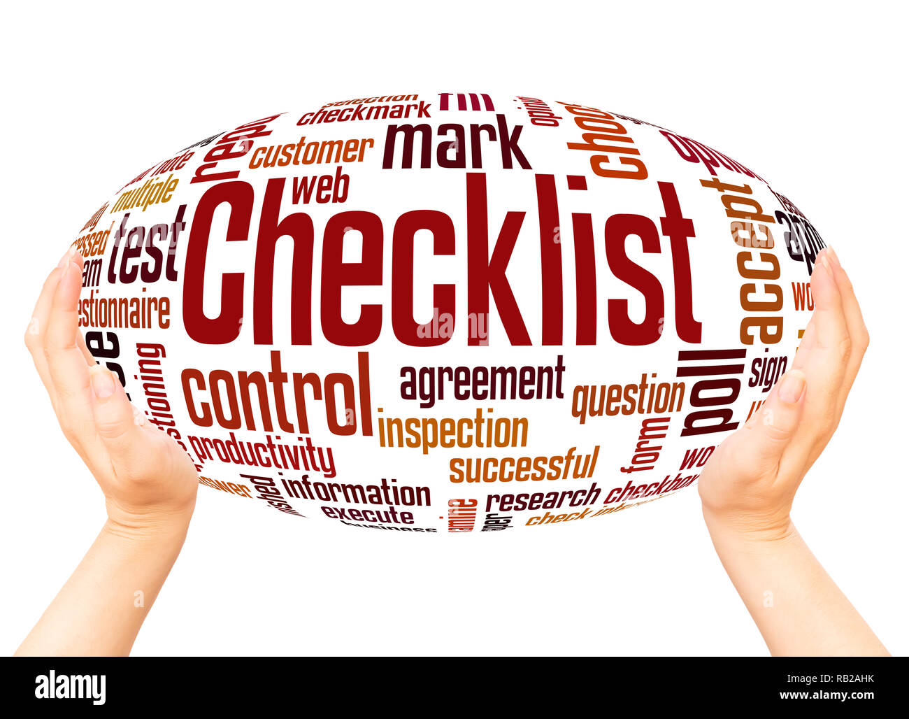 Checklist word cloud hand sphere concept on white background Stock ...
