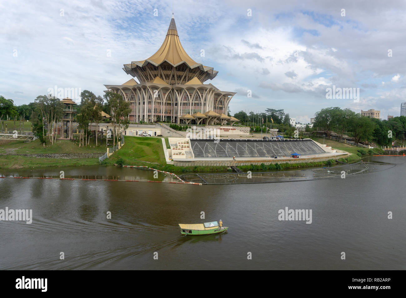 The Darul Hana bridge located in Kuching River Waterfront Stock Photo ...