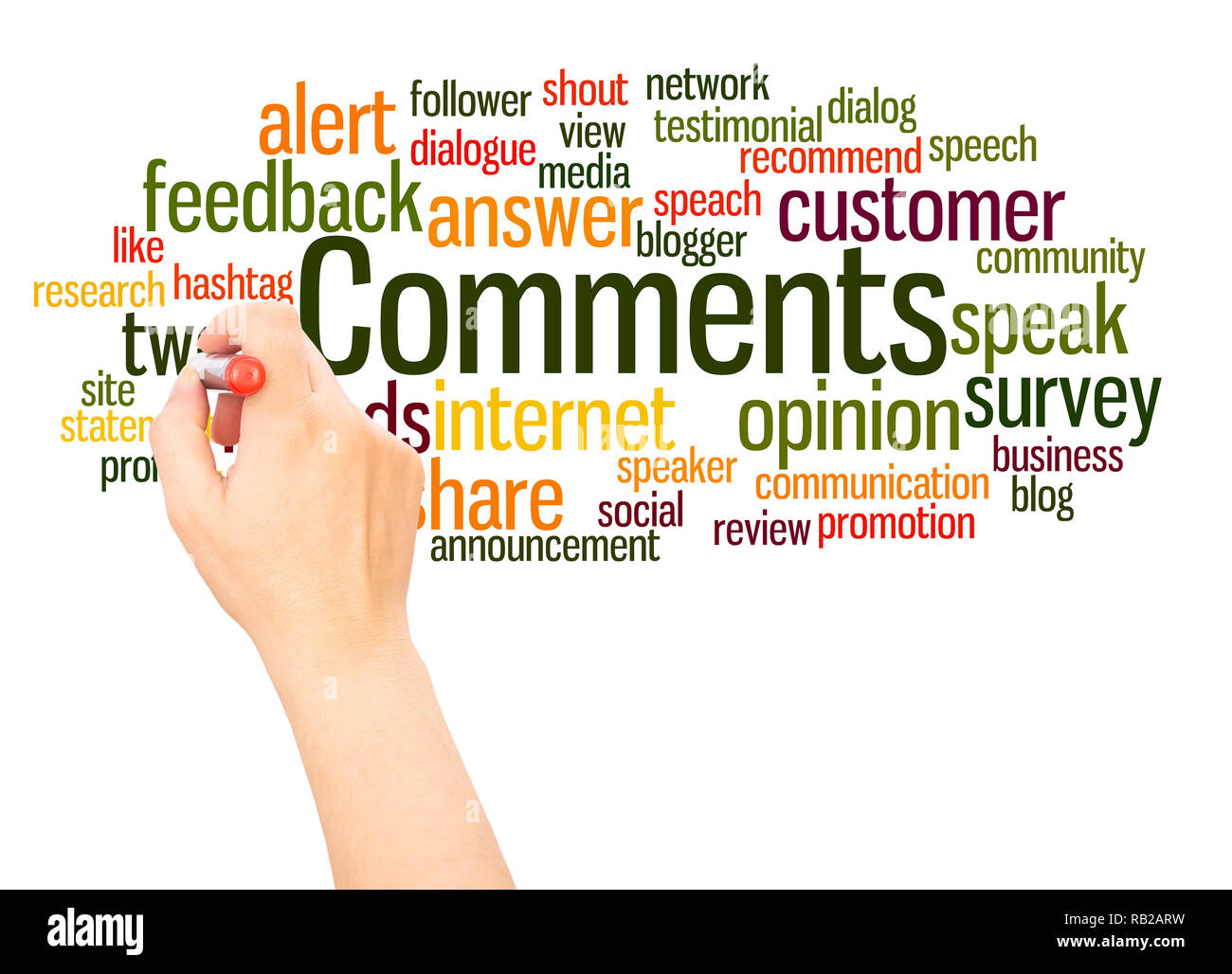 Comments word cloud hand writing concept on white background Stock ...