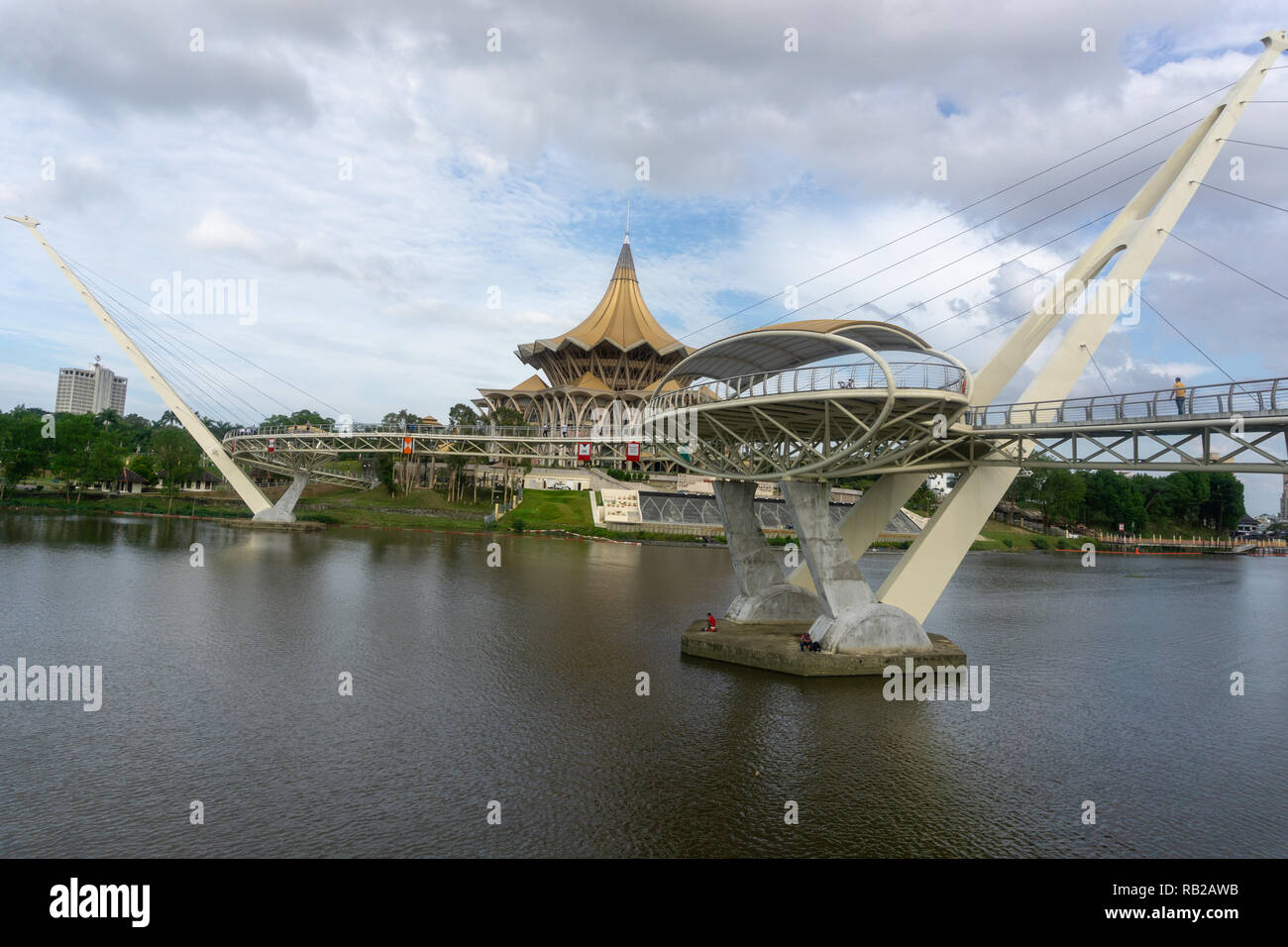 The Darul Hana bridge located in Kuching River Waterfront Stock Photo ...