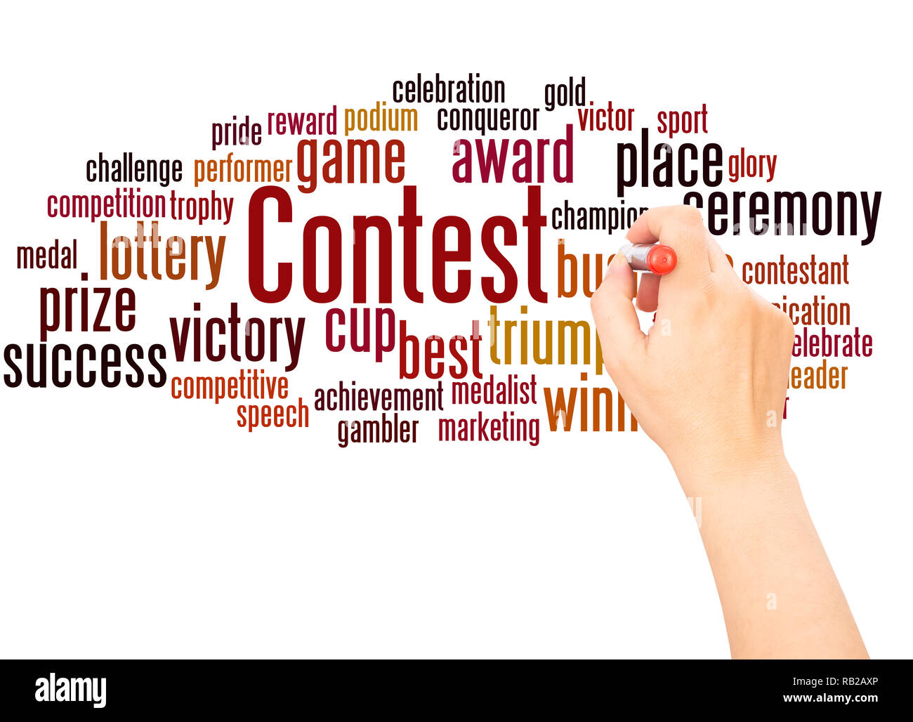 Contest word cloud hand writing concept on white background Stock Photo ...
