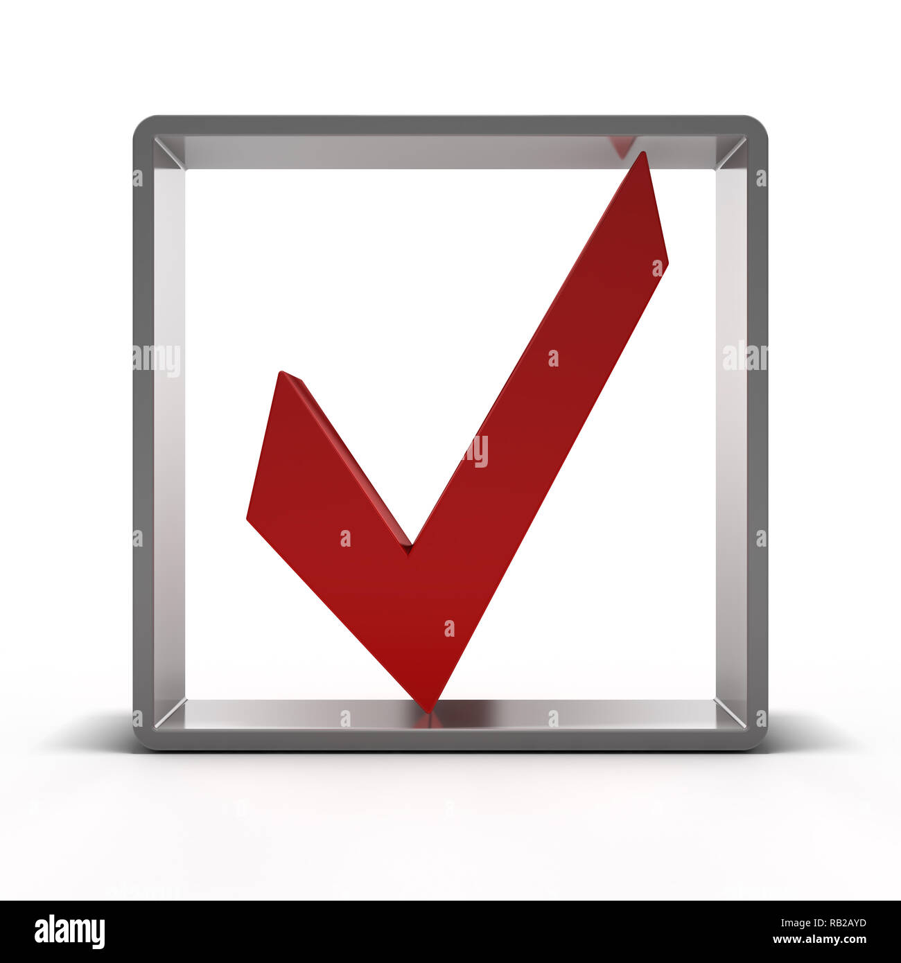 Red check mark icon. Point. 3D rendering Stock Photo - Alamy