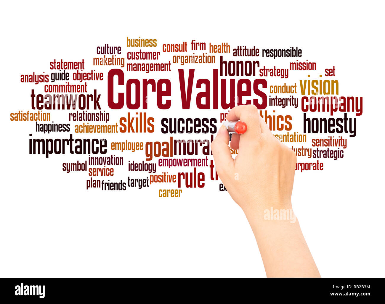 Core values word cloud hand writing concept on white background Stock ...