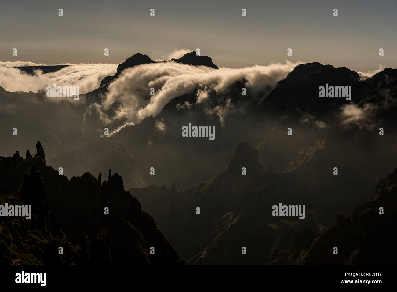 Madeira, Portugal - 13 June 2017: Clouds surrounding the peaks of ...