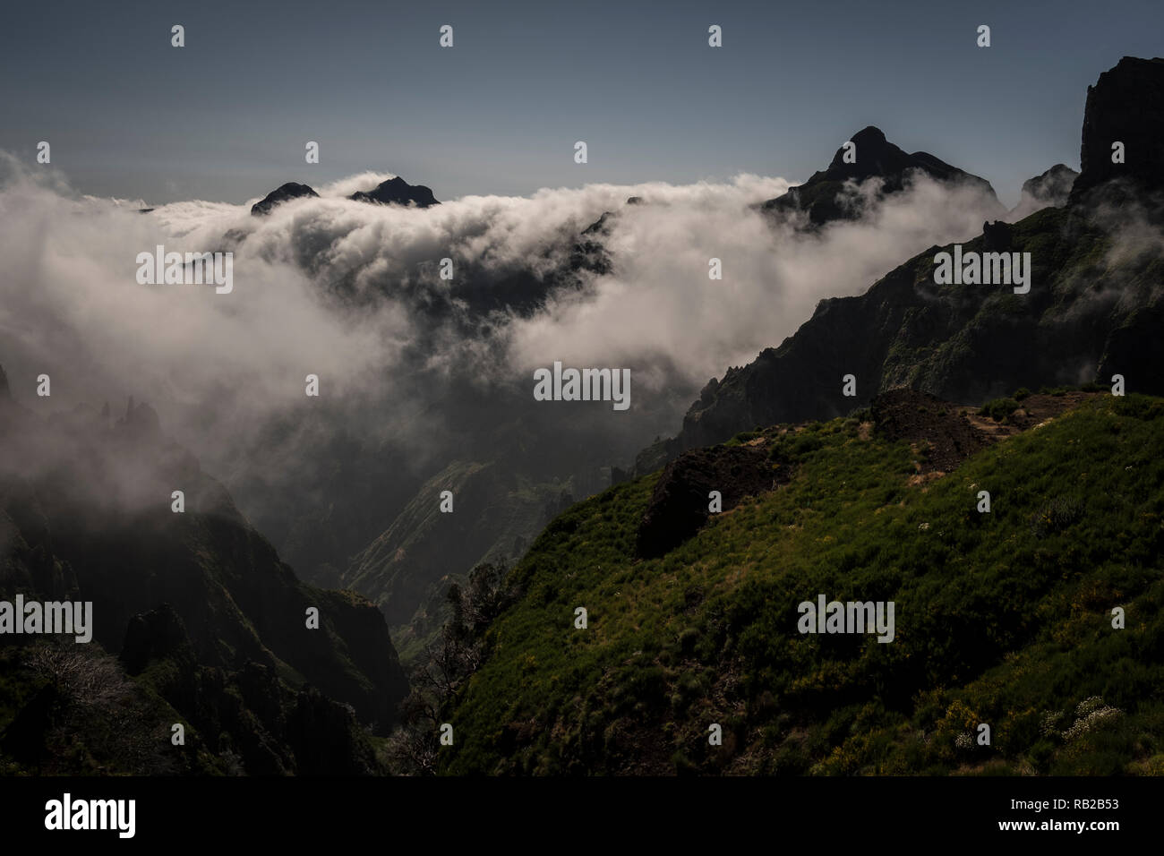 Madeira, Portugal - 13 June 2017: Clouds surrounding the peaks of ...