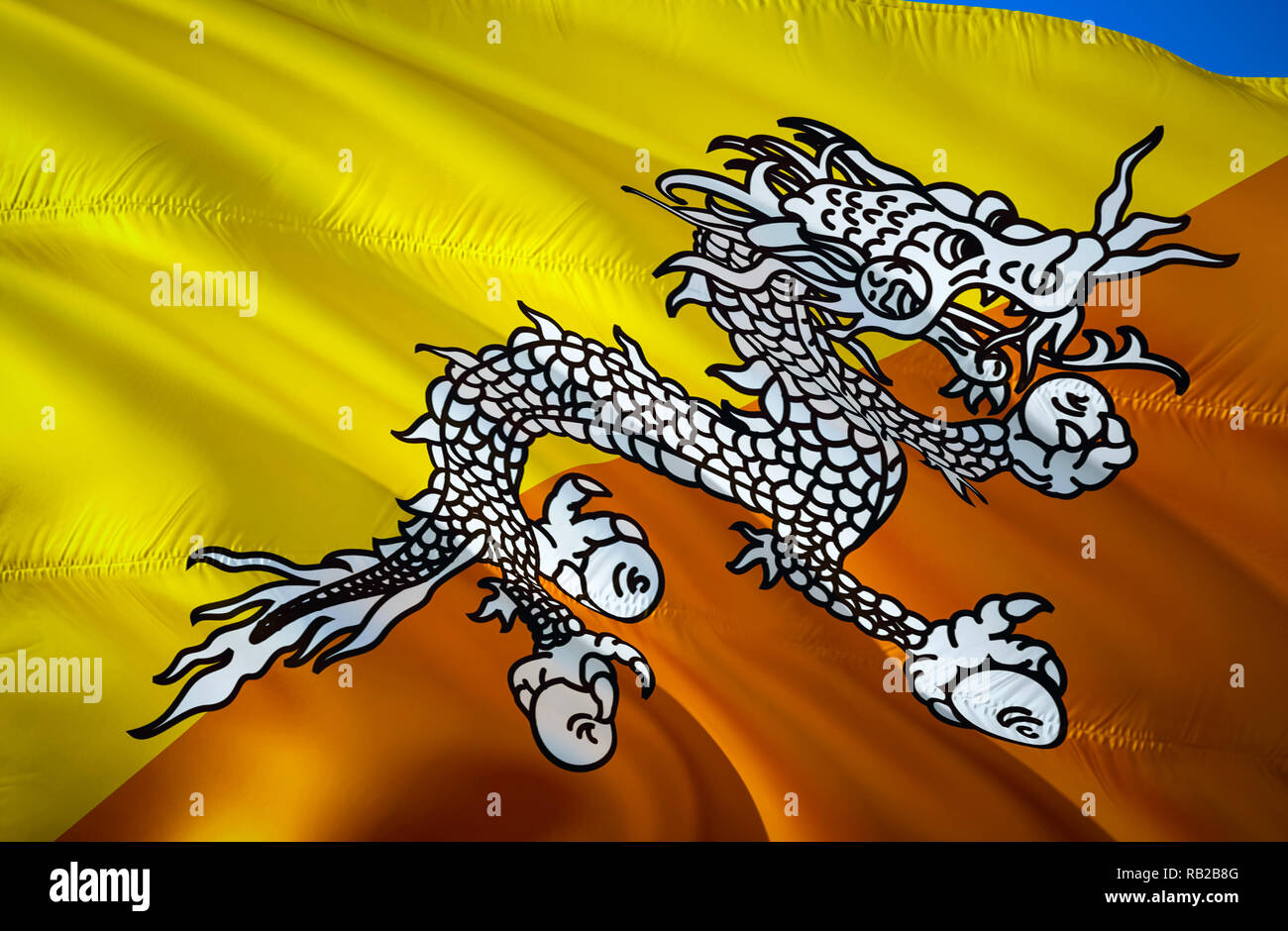 Bhutan flag. 3D Waving flag design. The national symbol of Bhutan, 3D ...