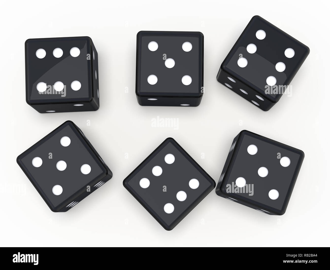 Black playing dice isolated on white background. 3D rendering Stock ...