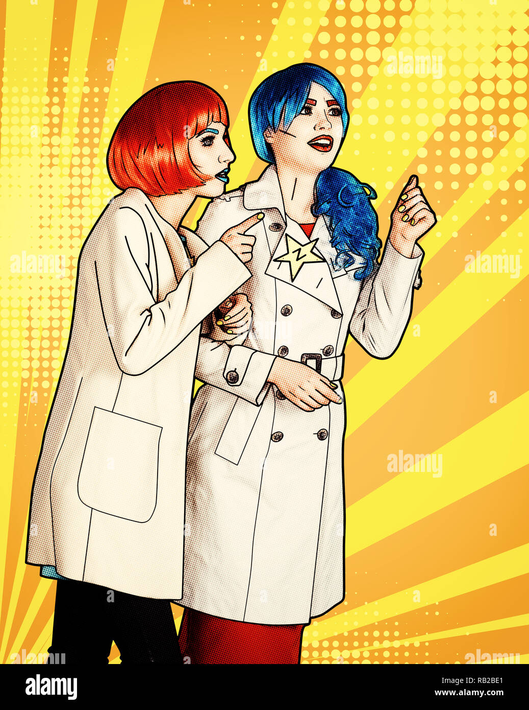 Portrait of young women in comic pop art make-up style. Female ...