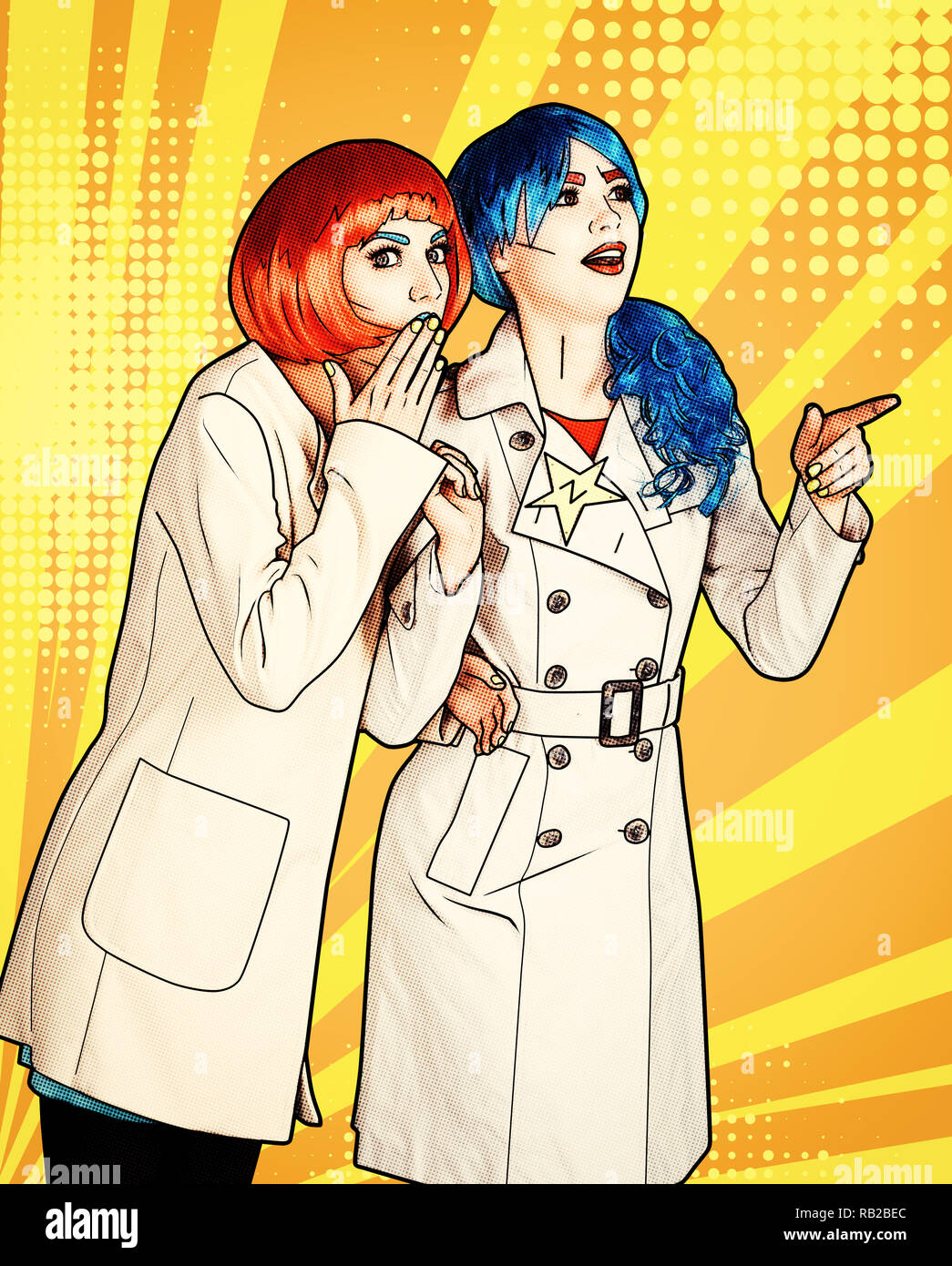 Portrait of young women in comic pop art make-up style. Female ...