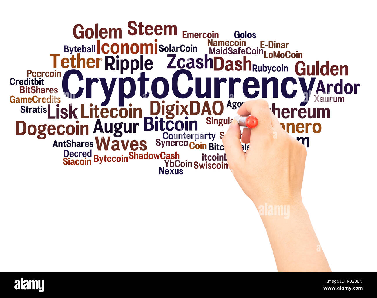 CryptoCurrency word cloud hand writing concept on white background ...