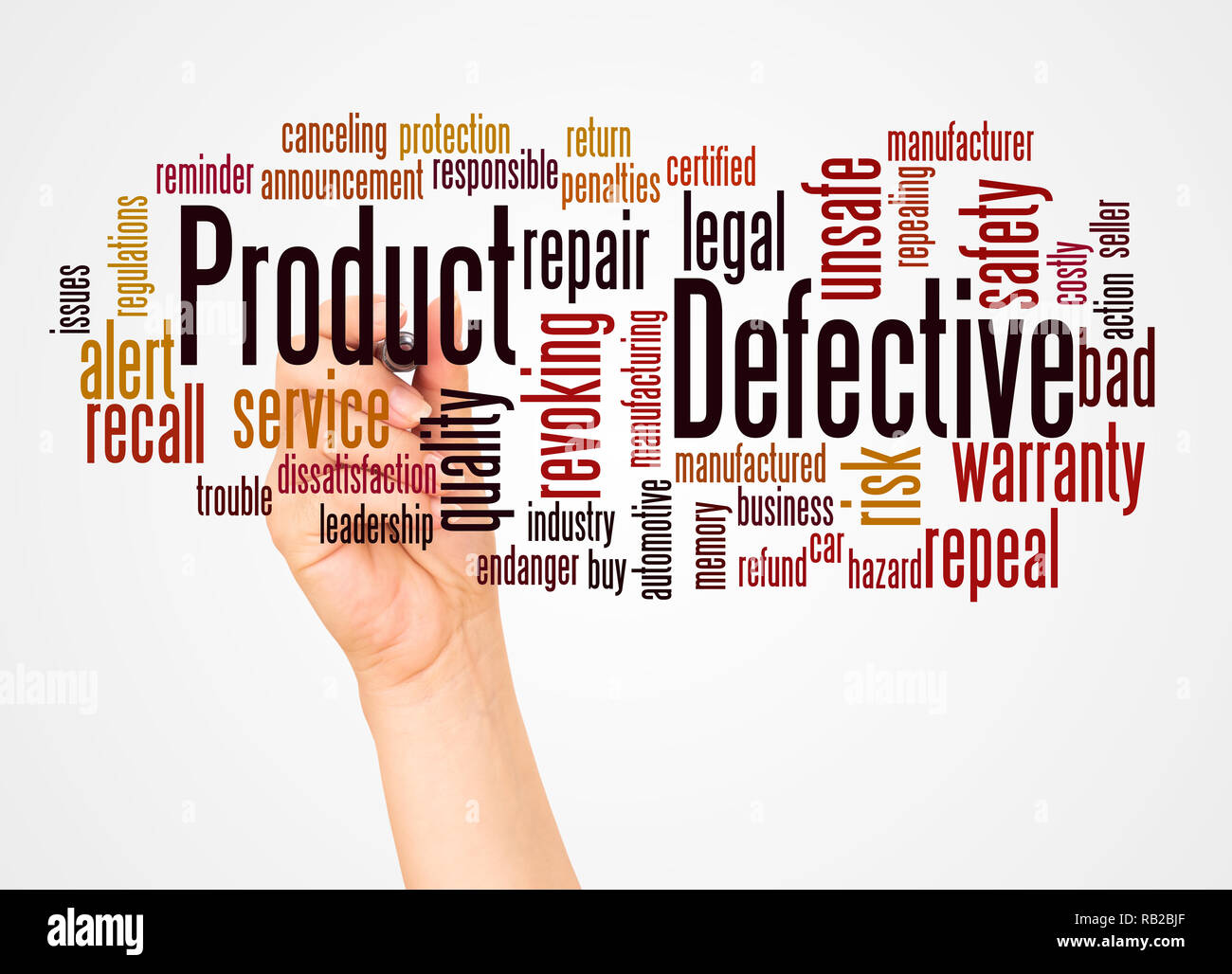 Defective Product word cloud and hand with marker concept on white ...