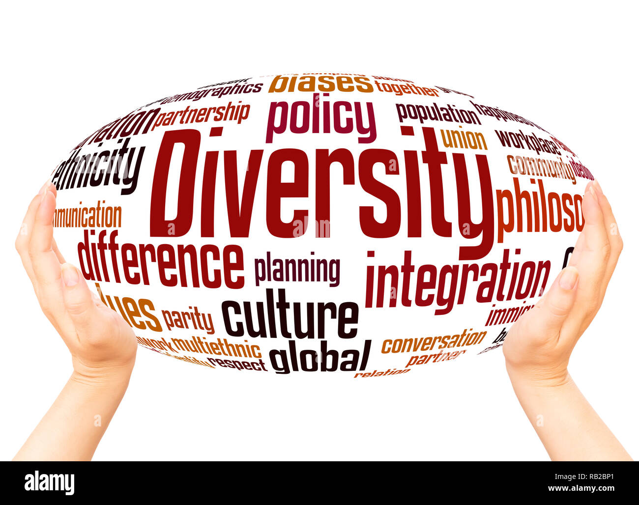 Diversity word cloud hand sphere concept on white background Stock ...