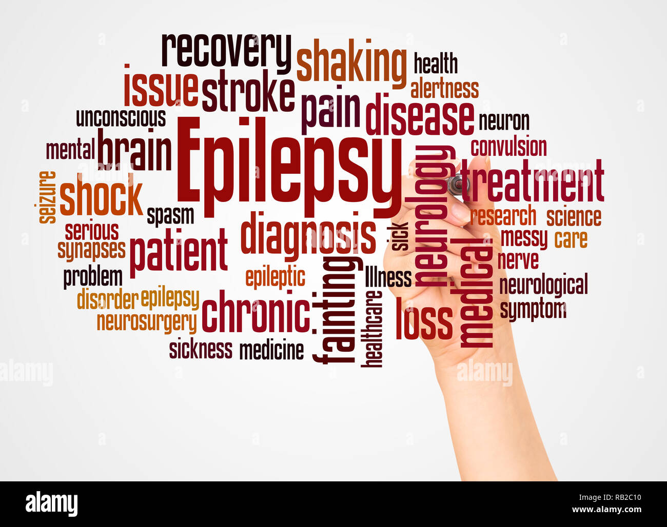 Epilepsy word cloud and hand with marker concept on white background ...