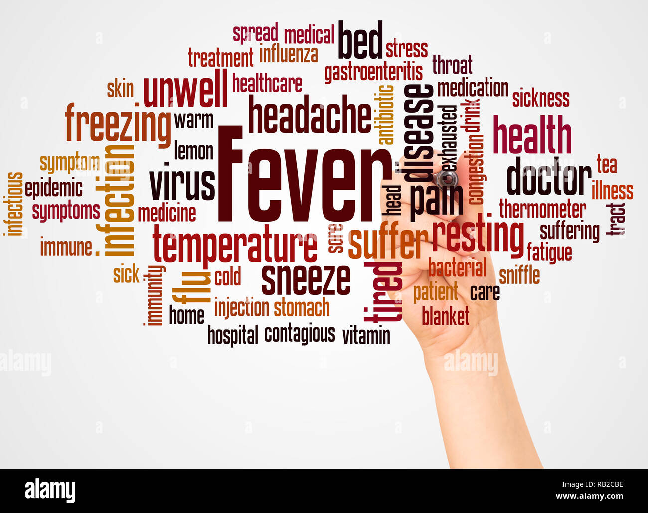 Fever word cloud and hand with marker concept on white background Stock ...