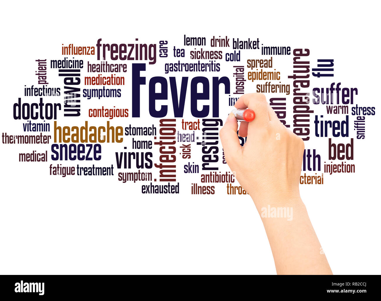 Fever word cloud hand writing hand writing concept on white background ...