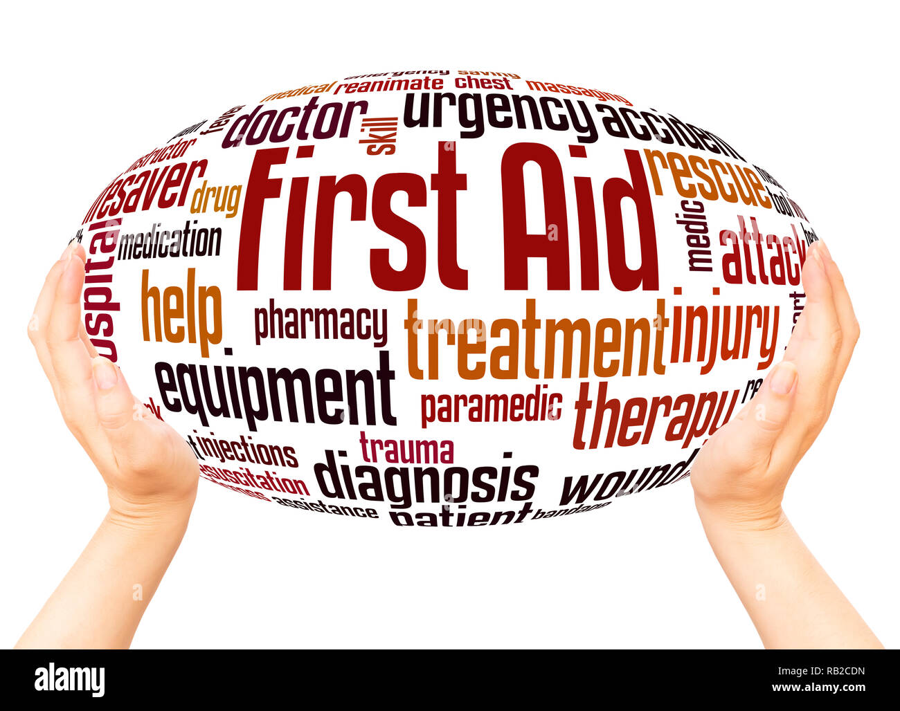 First aid word cloud hand sphere concept on white background Stock ...