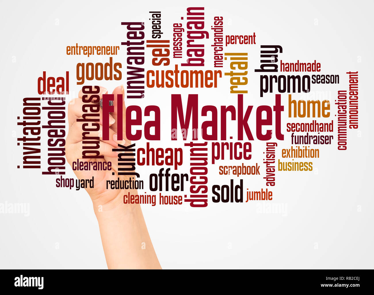 Flea Market word cloud and hand with marker concept on white background ...