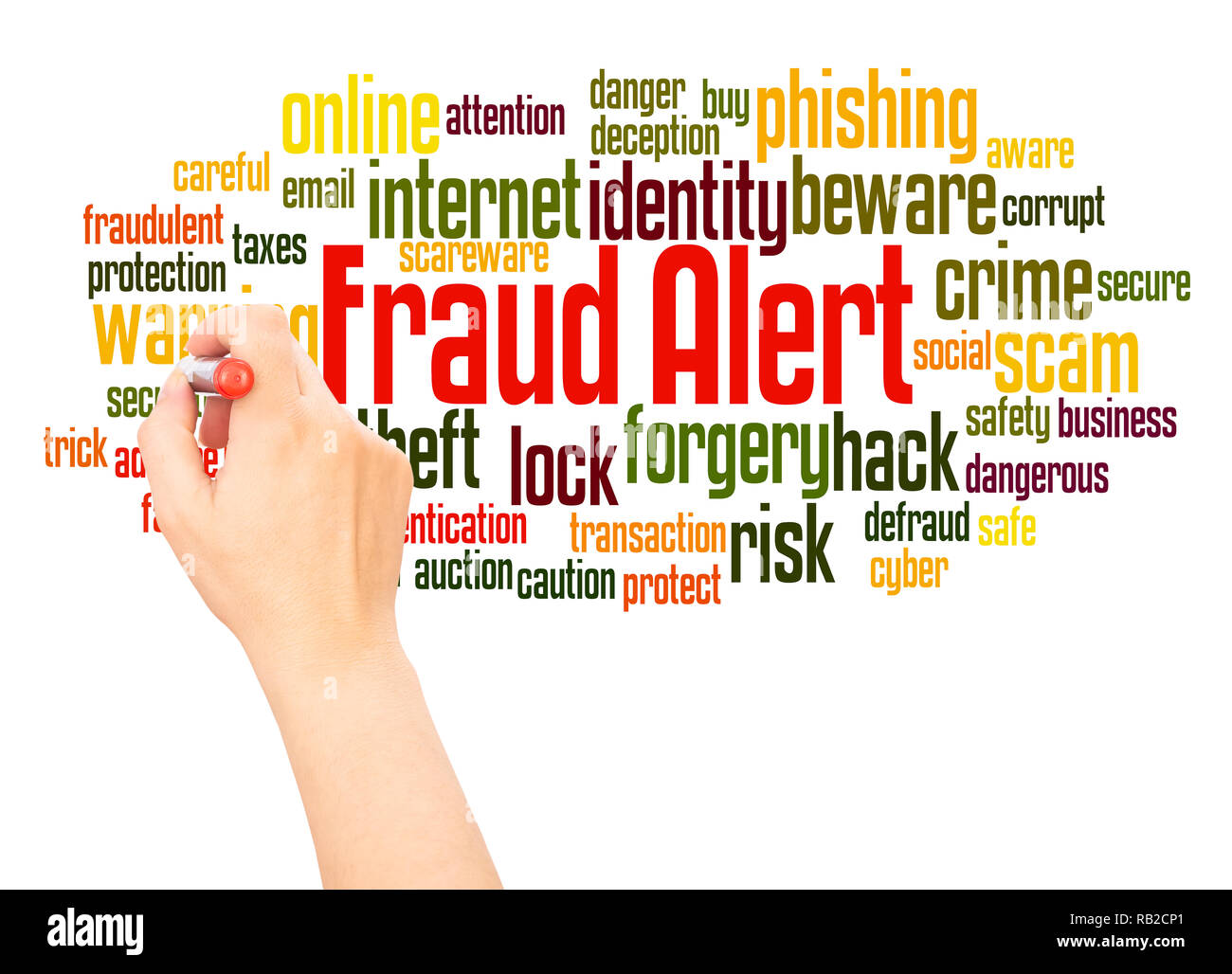 Fraud alert word cloud hand writing concept on white background Stock ...