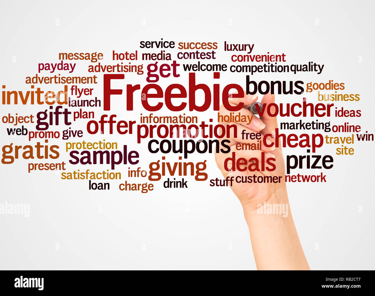Freebie word cloud and hand with marker concept on white background ...