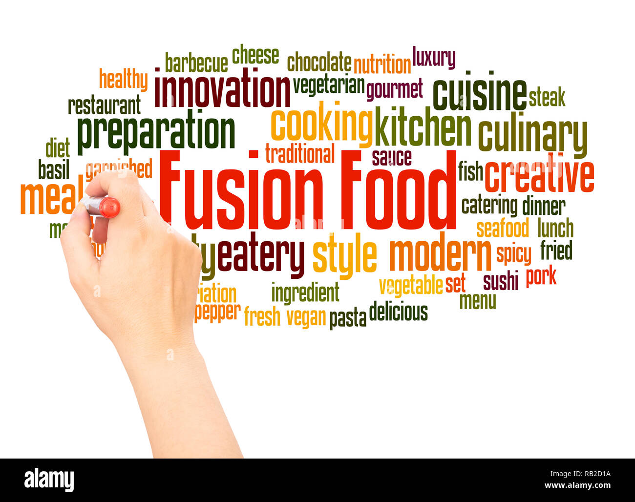 Fusion food word cloud hand writing concept on white background Stock ...