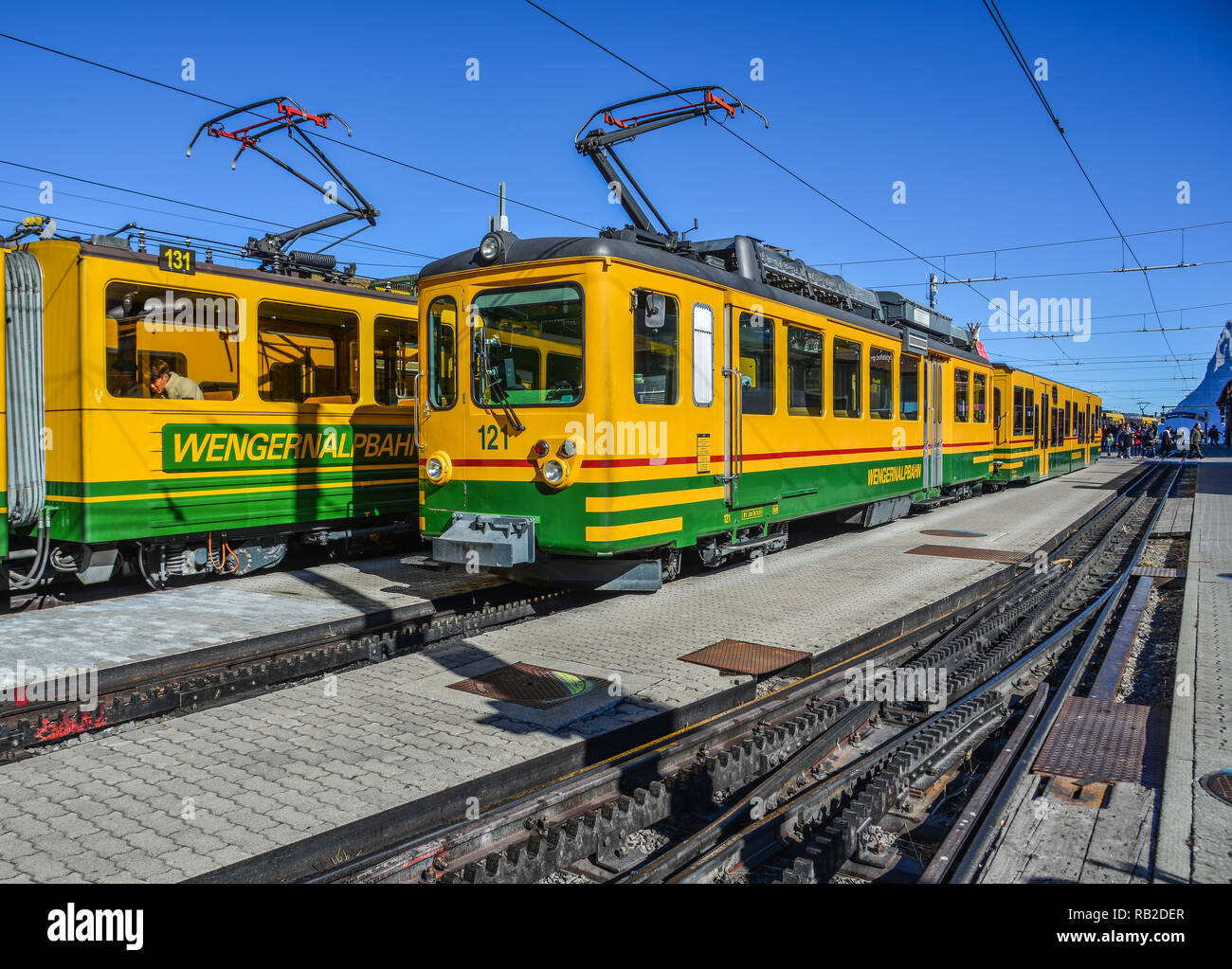 Grindelwald, Switzerland - Oct 20, 2018. Yellow and green Bernese ...
