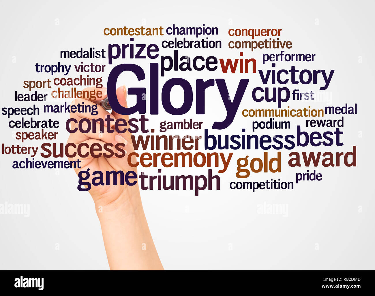 Glory word cloud and hand with marker concept on white background Stock ...