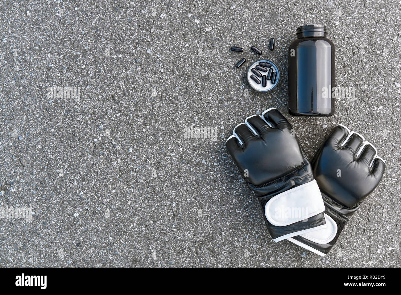 After good sparring boxing. Close-up of sports boxing gloves with ...