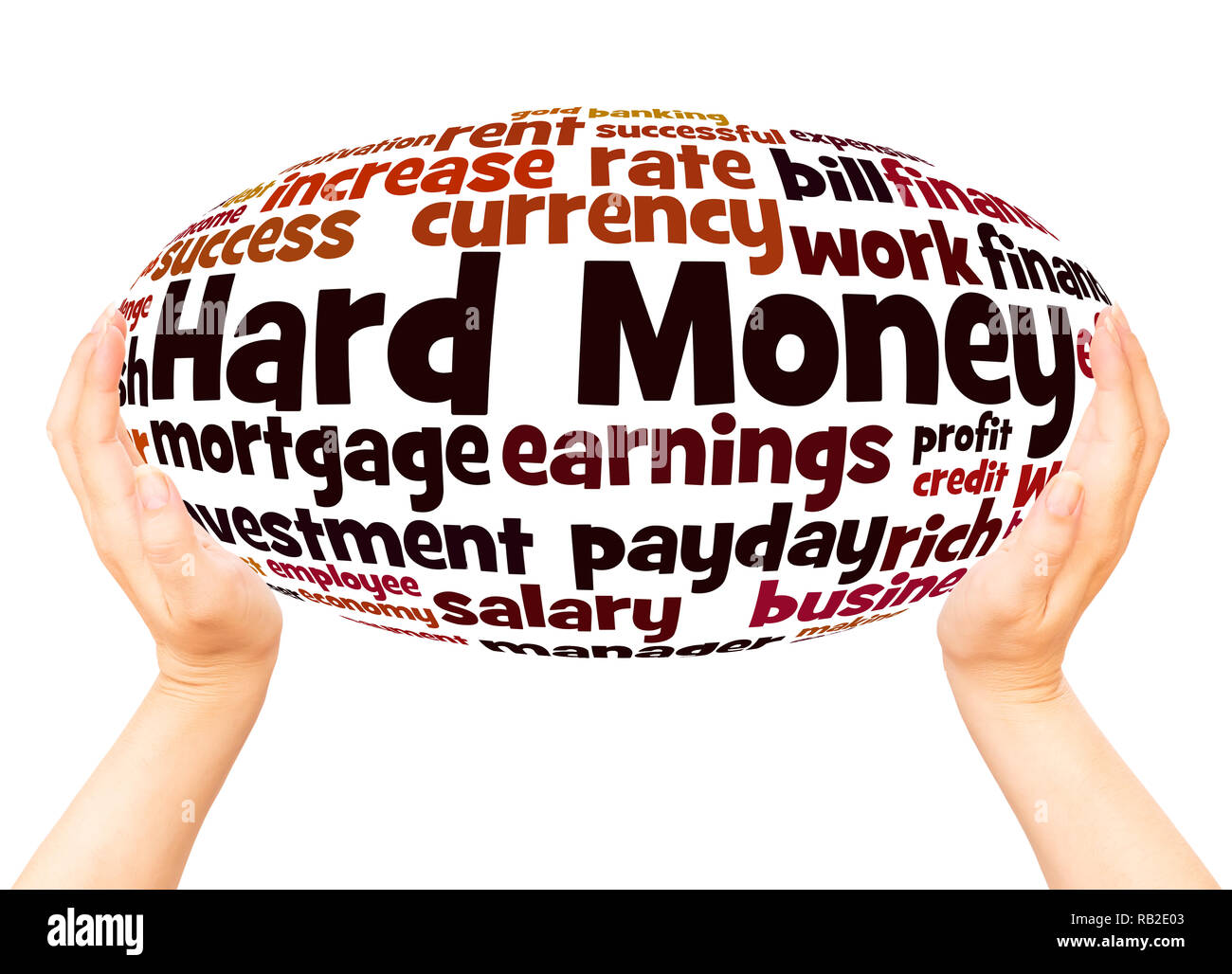 Hard Money word cloud hand sphere concept on white background Stock ...
