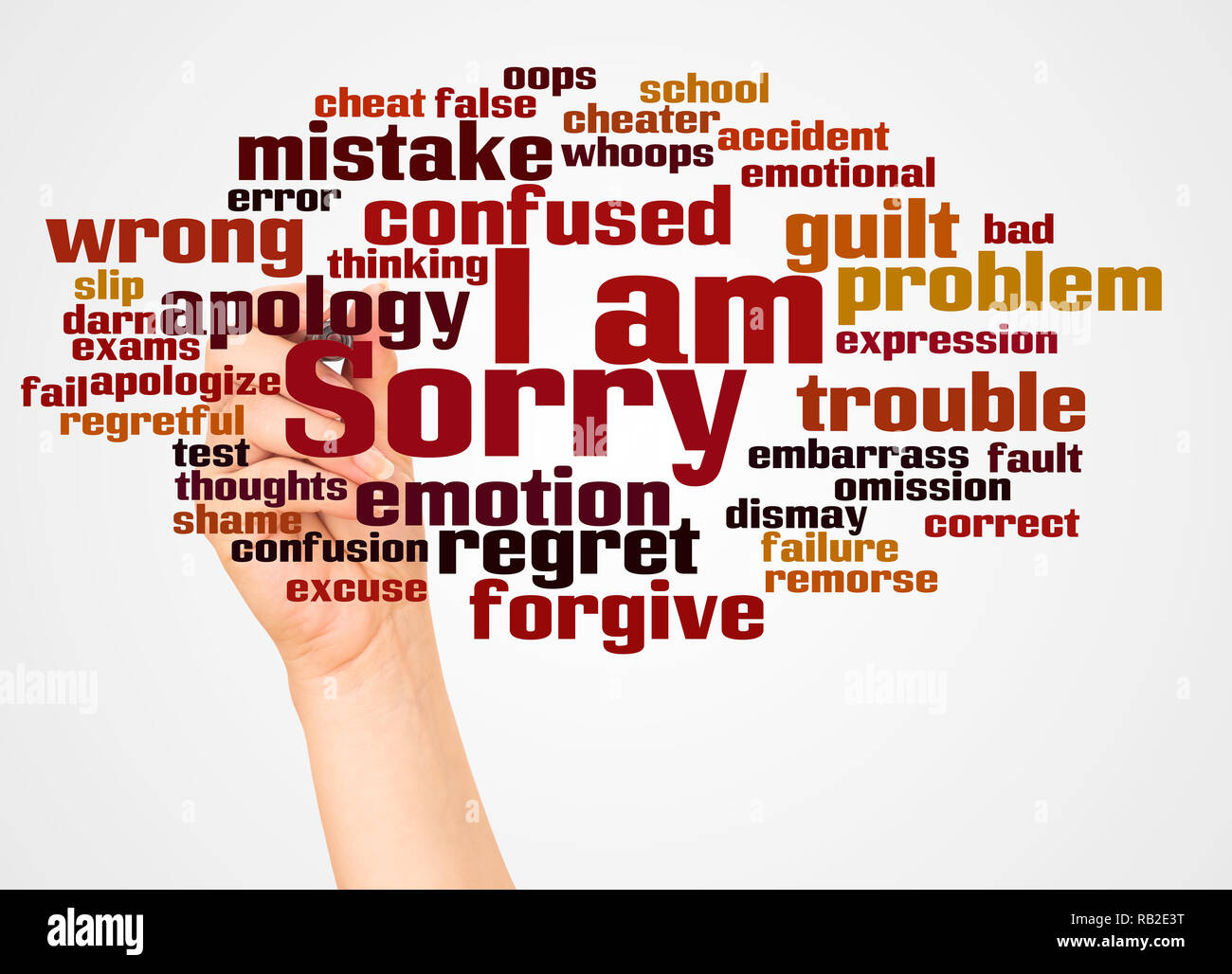 I am Sorry word cloud and hand with marker concept on white background ...