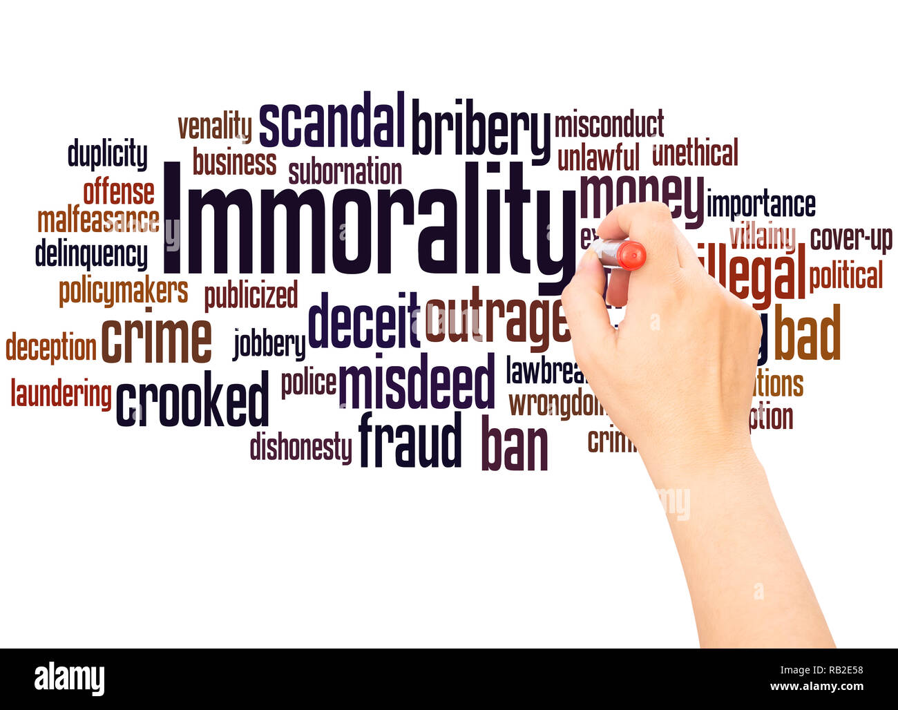 Immorality word cloud hand writing concept on white background Stock ...