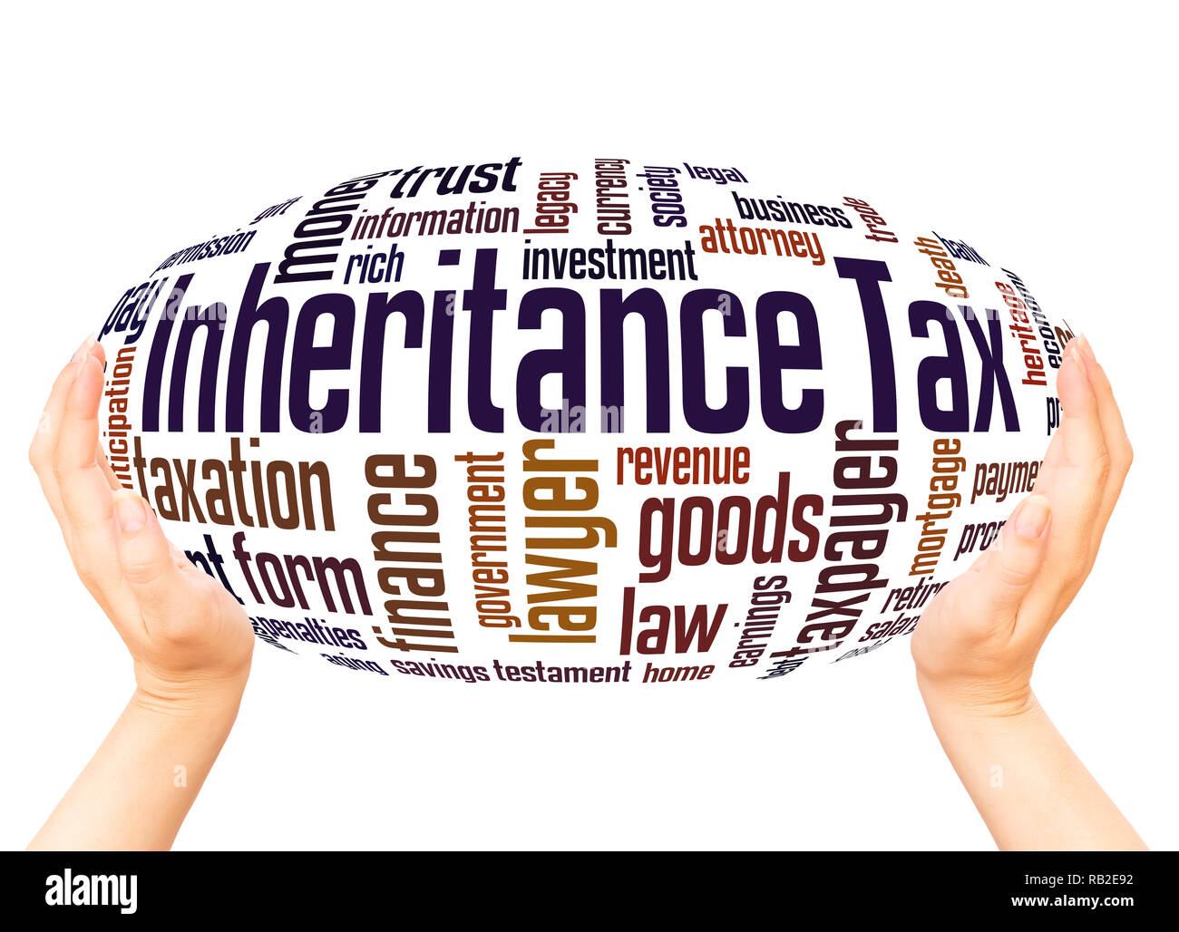 Inheritance tax word cloud hand sphere concept on white background ...