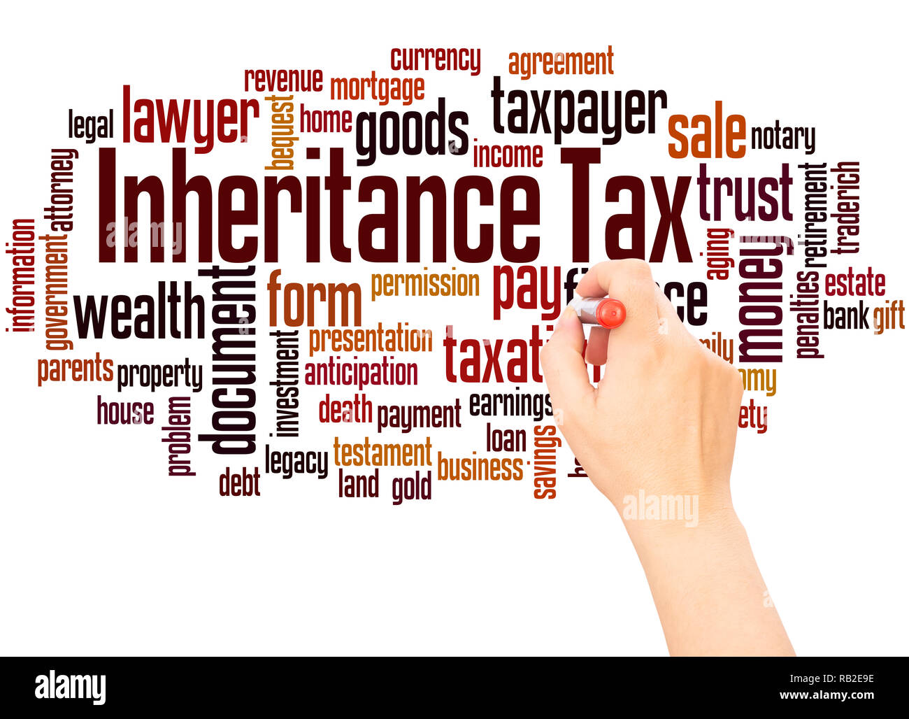 Inheritance tax word cloud hand writing concept on white background ...