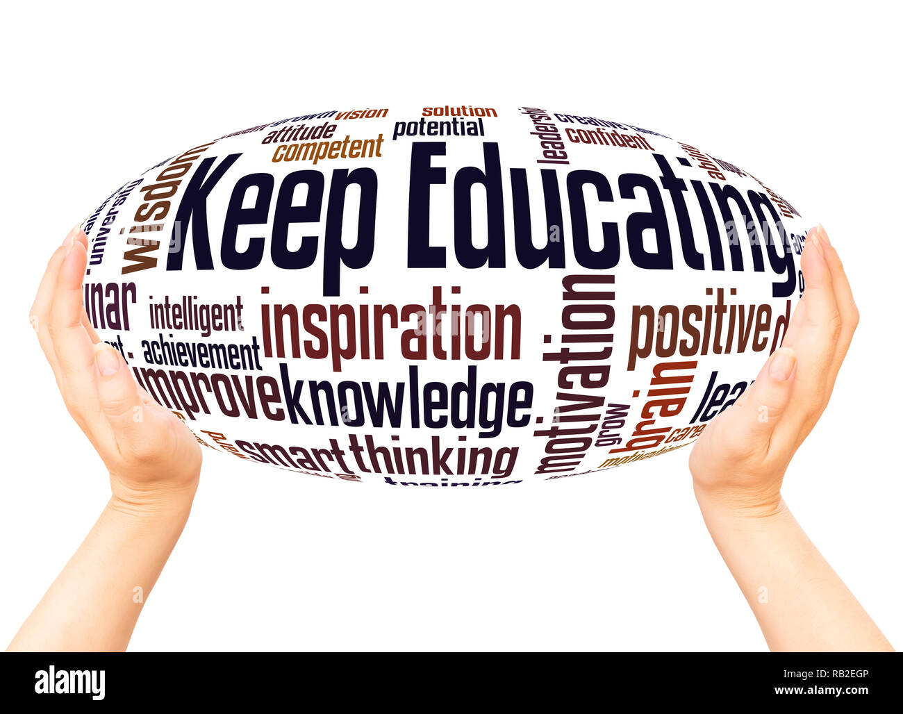 Keep educating word cloud hand sphere concept on white background Stock ...