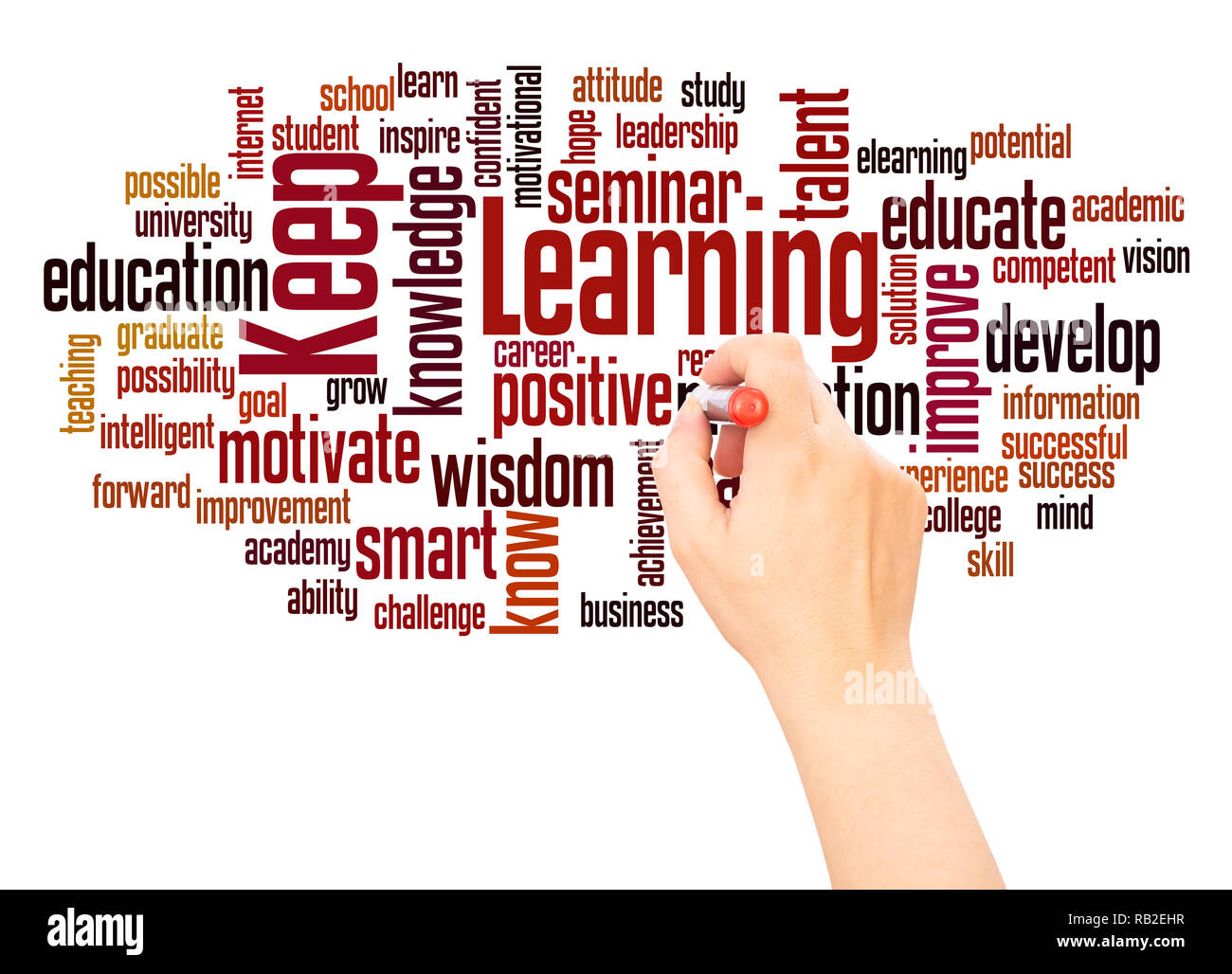 Keep Learning word cloud hand writing concept on white background Stock ...