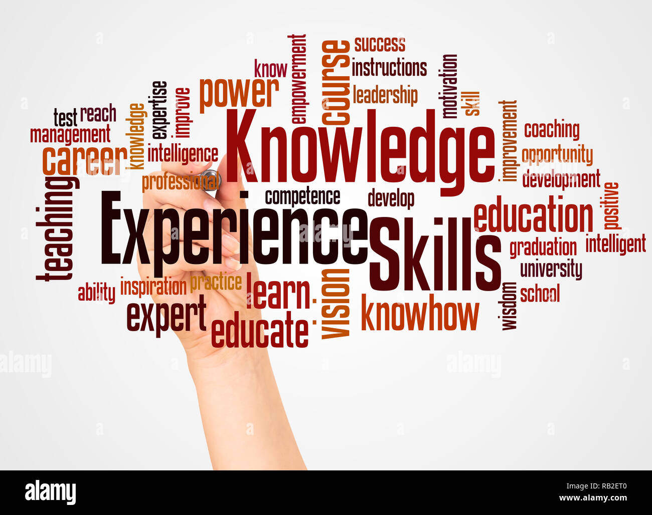 Knowledge Skills Experience word cloud and hand with marker concept on ...