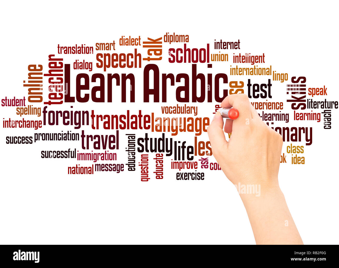 Learn Arabic word cloud hand writing concept on white background Stock ...