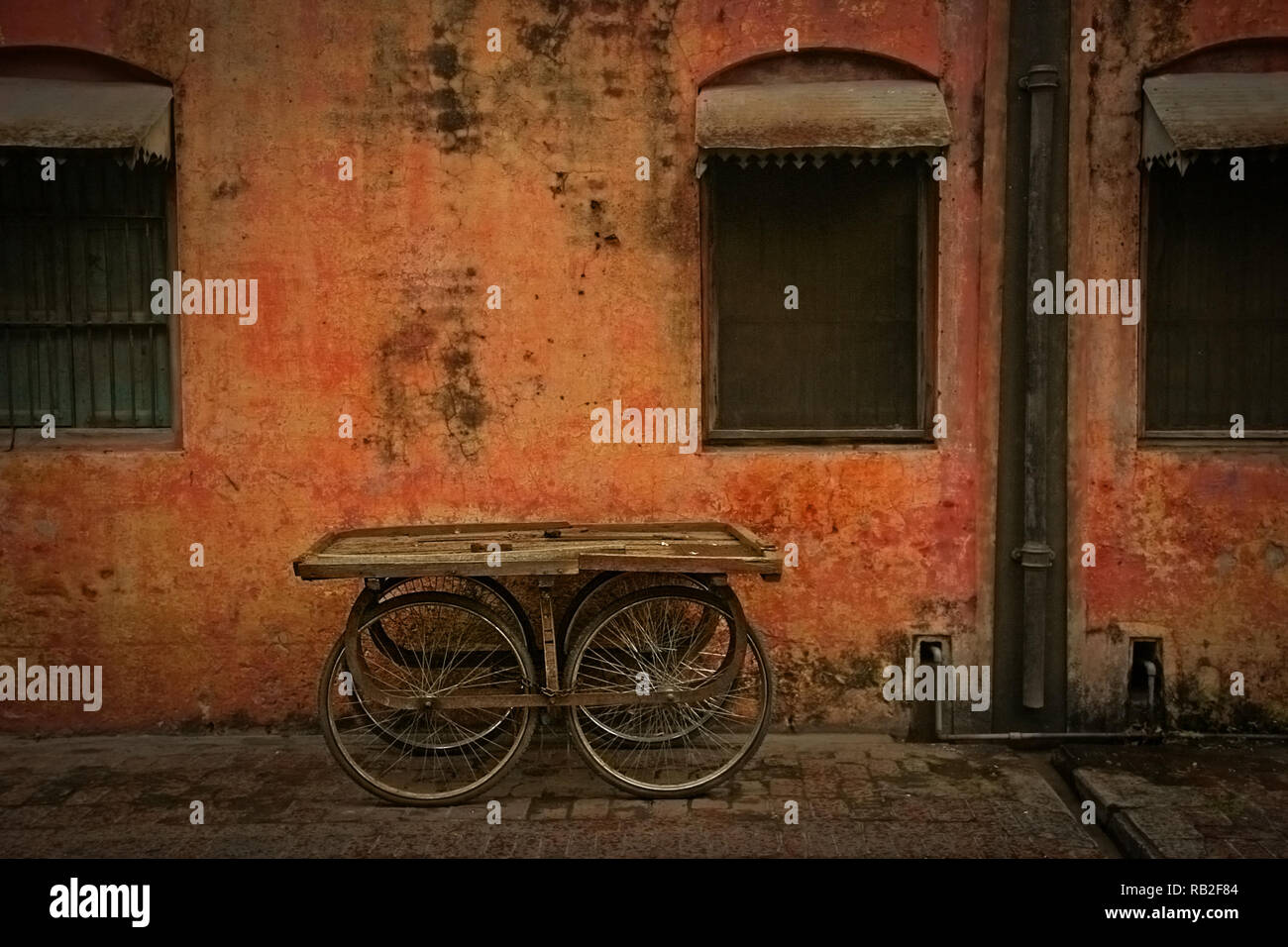 An empty trolley for fruit selling in one of the streets of Haridwar ...