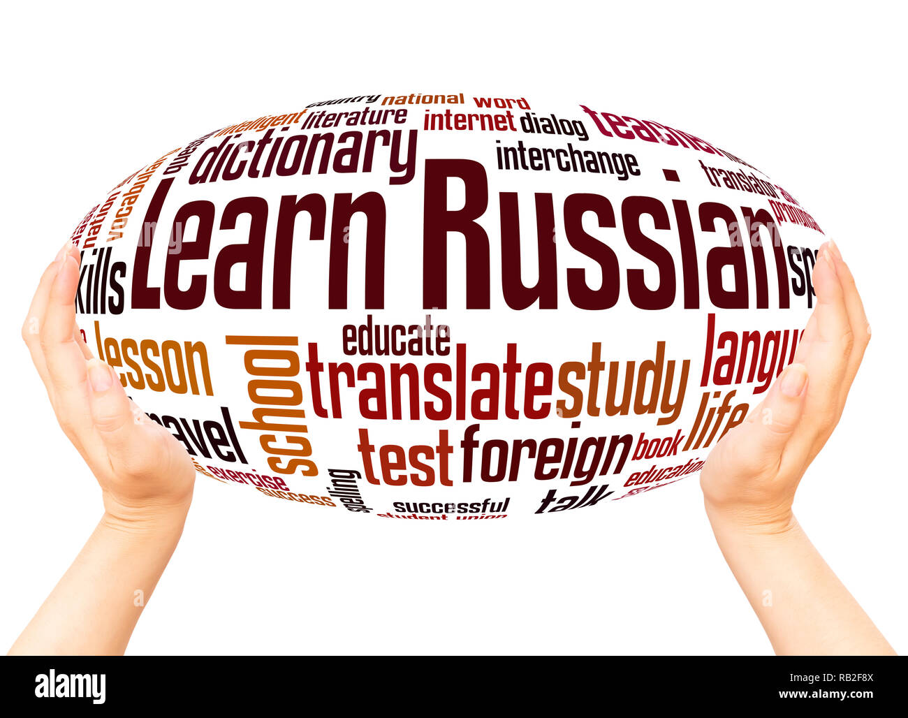 Learn Russian word cloud hand sphere concept on white background Stock ...
