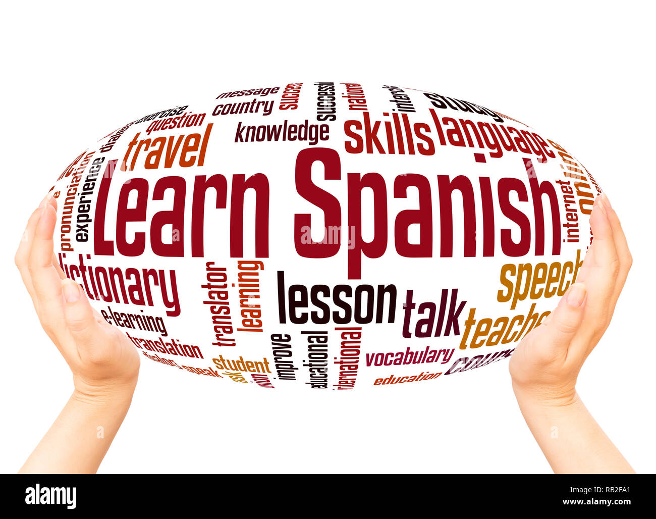 Learn Spanish word cloud hand sphere concept on white background Stock ...