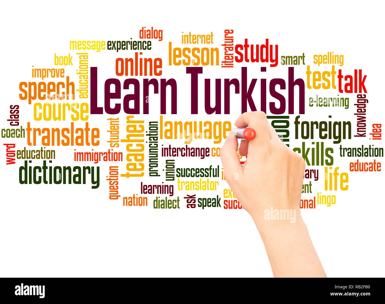 Learn Turkish word cloud hand writing concept on white background Stock ...