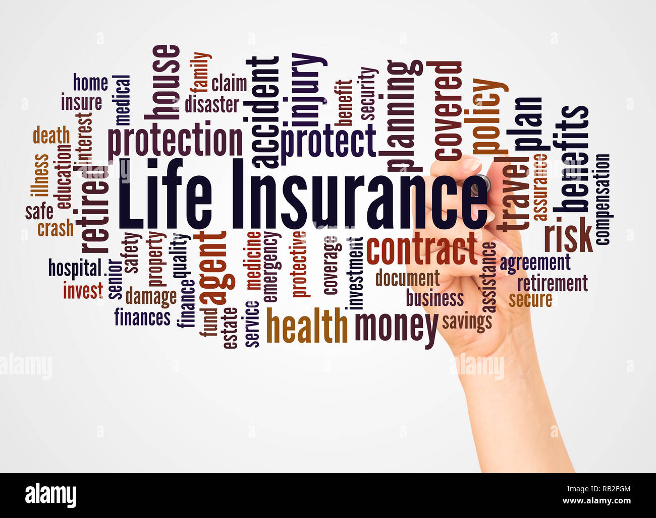 Life insurance word cloud and hand with marker concept on white ...